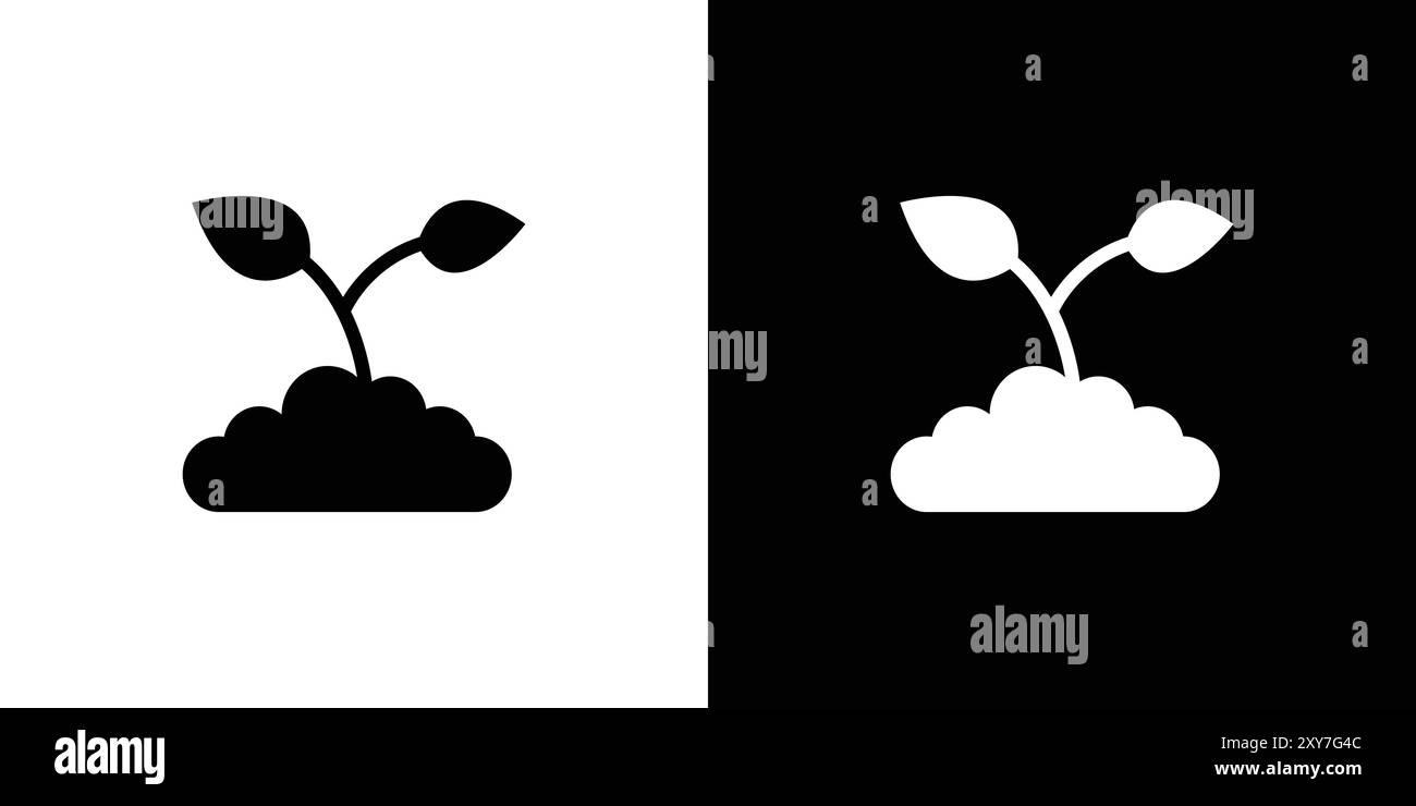 Young sprout icon set in black and white color. simple flat vector ...