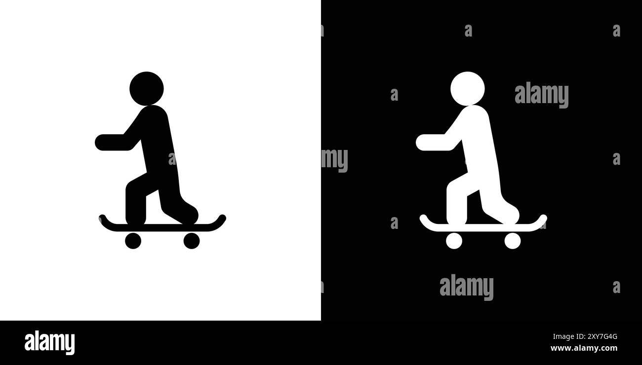 skateboarding icon set in black and white color. simple flat vector ...