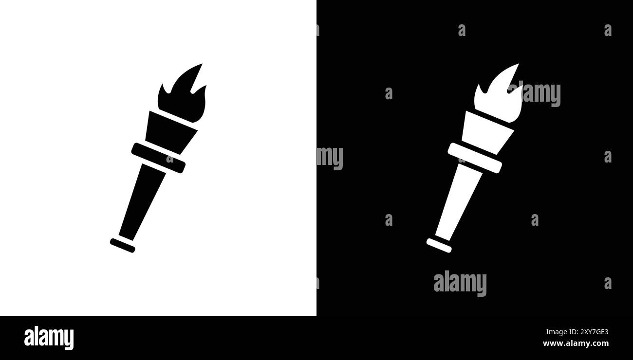 Torch flame icon set in black and white color. simple flat vector Stock ...