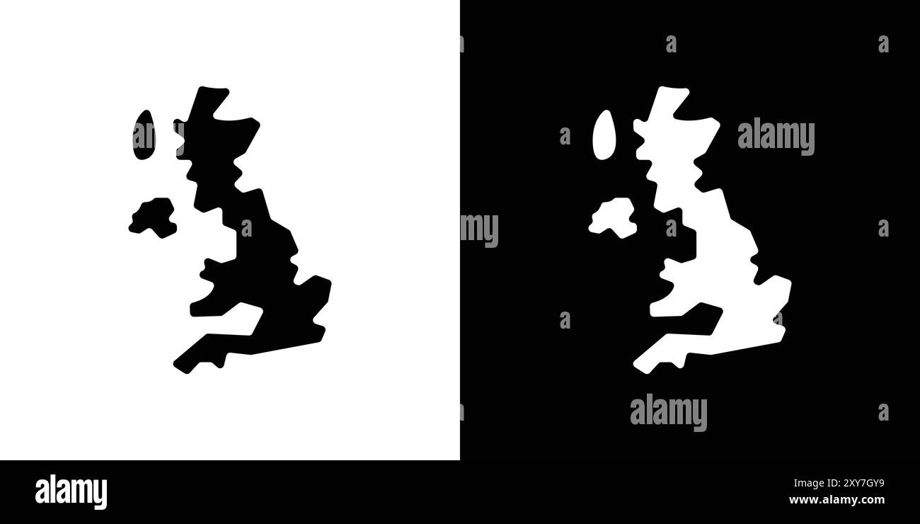 United Kingdom map icon set in black and white color. simple flat ...
