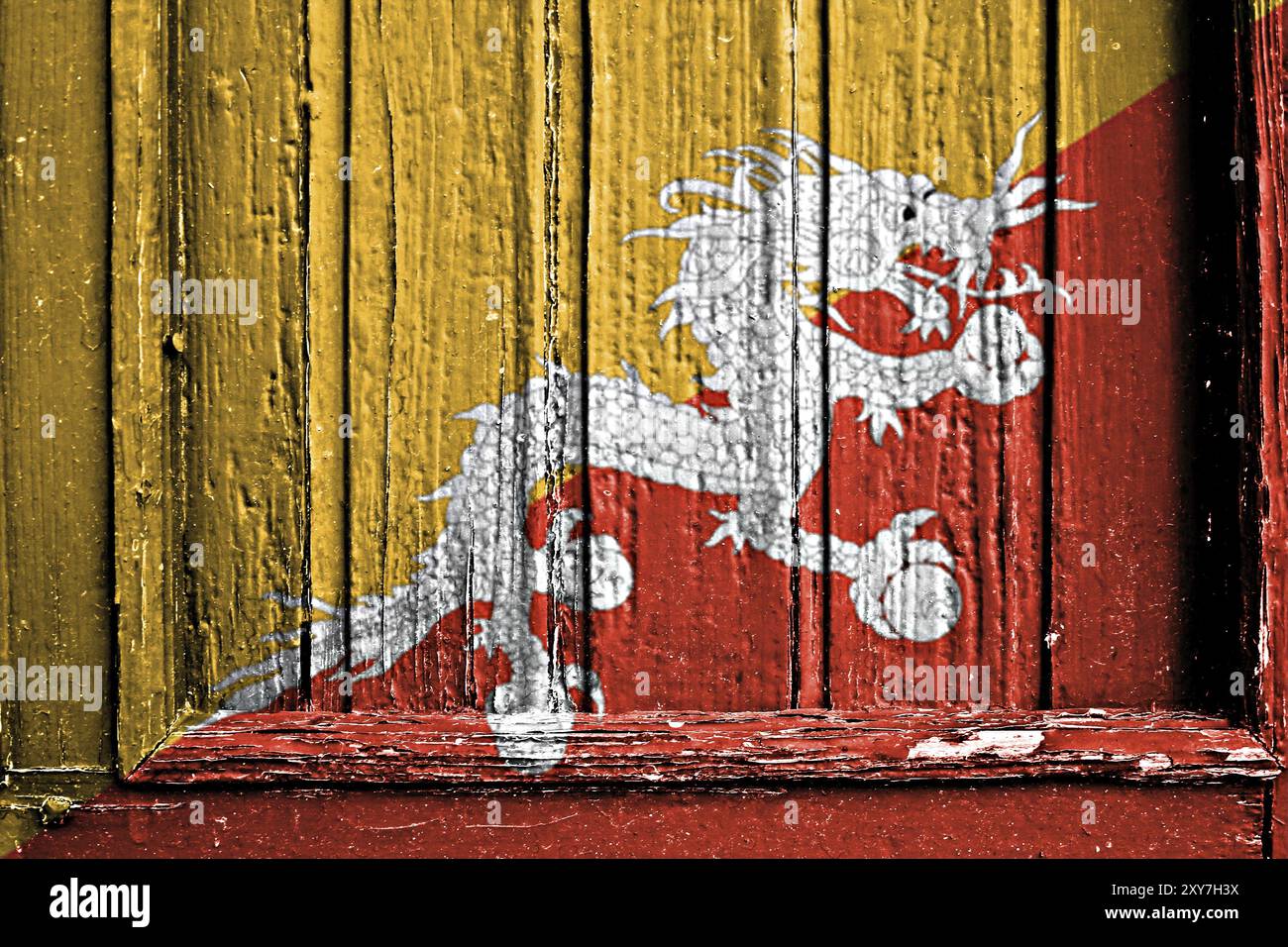 Flag of Bhutan painted on wooden frame Stock Photo - Alamy