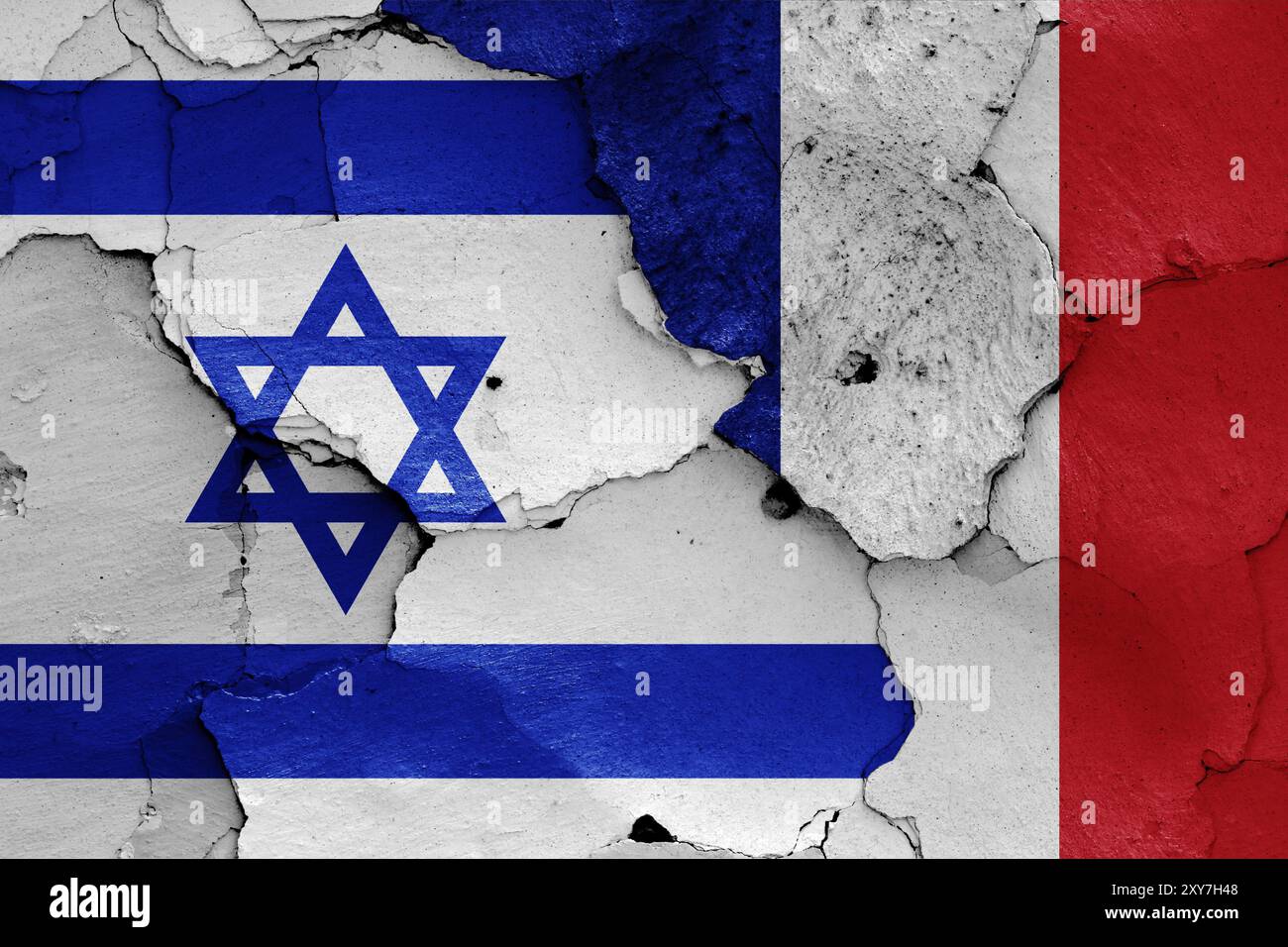 Flags of Israel and France painted on cracked wall Stock Photo - Alamy