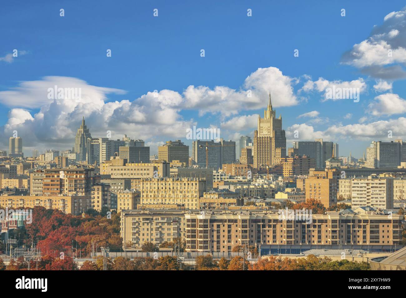 Moscow Russia, city skyline view from Sparrow Hill with autumn foliage ...