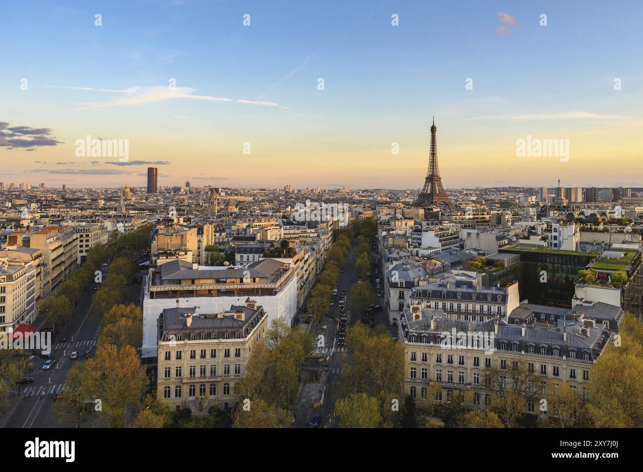 Paris France aerial view city skyline at Eiffel Tower and Champs ...