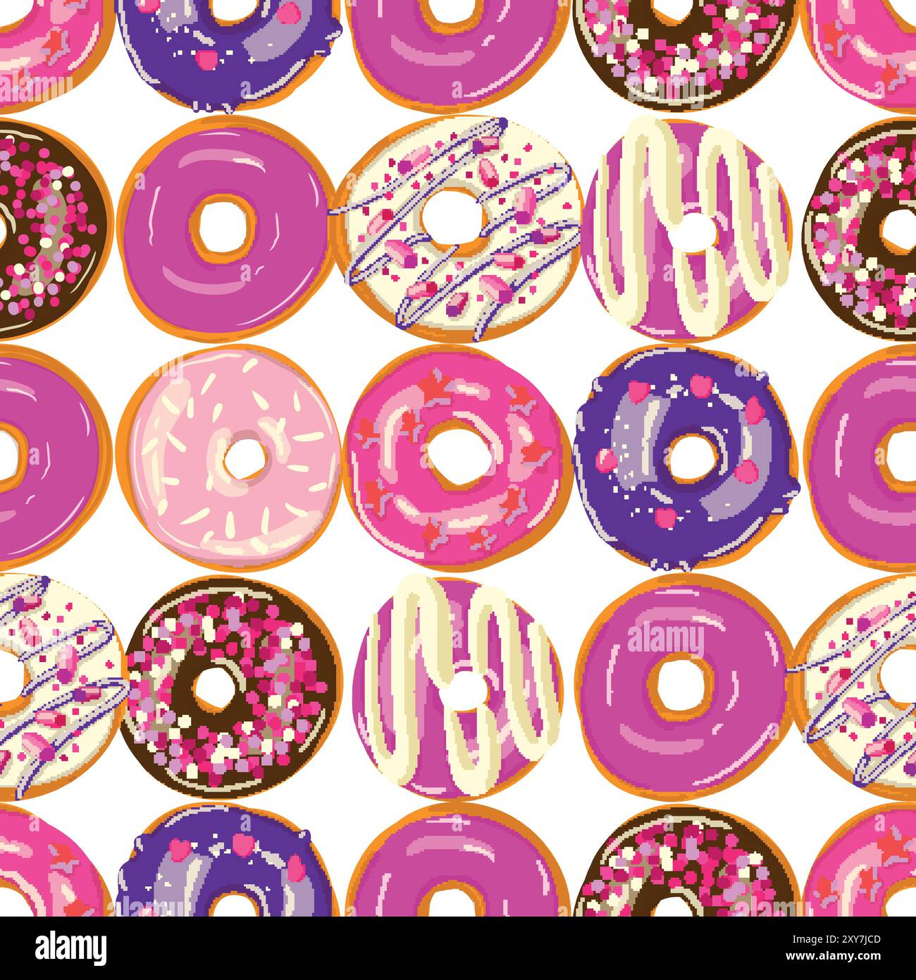 Seamless donut pattern on white background with various pink and ...