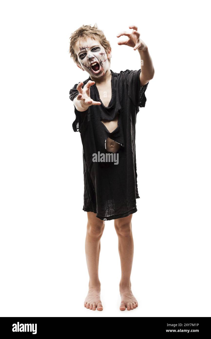 Halloween or horror concept, screaming walking dead zombie child boy ...