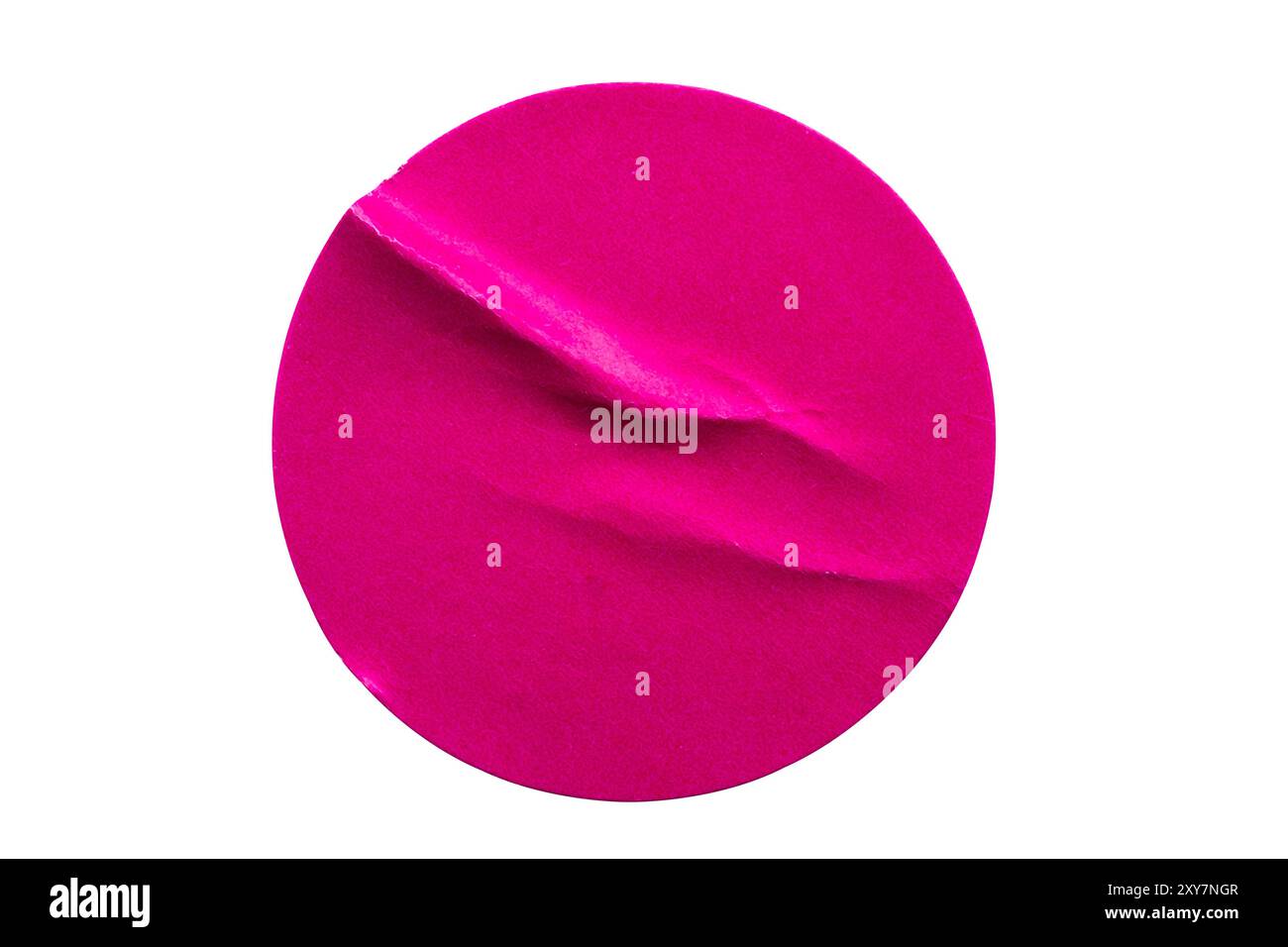Blank pink round adhesive paper sticker label isolated on white ...