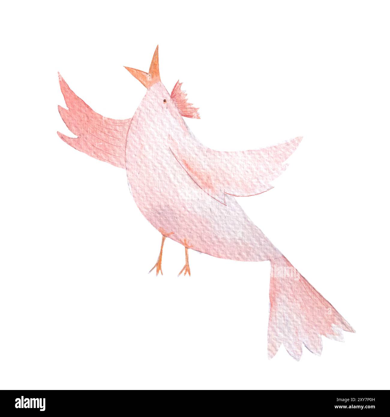 Pink singing bird, cartoon stile character, hand painted watercolor ...