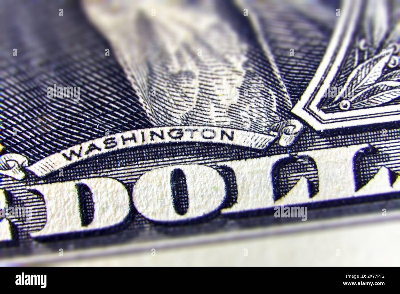 Macro of a dollar note greatly enlarged with special effect Tilt Shift ...
