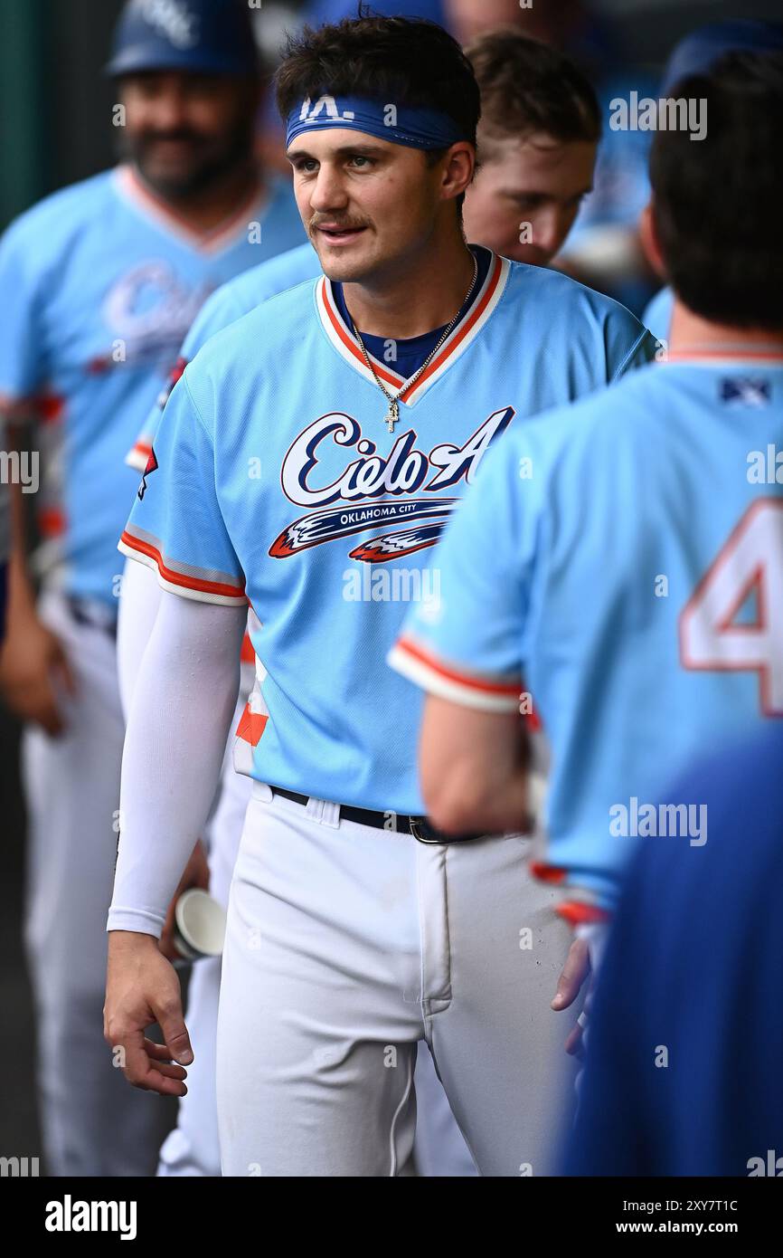 Alex Freeland (14) of Cielo Azul de Oklahoma City in the dugout prior ...