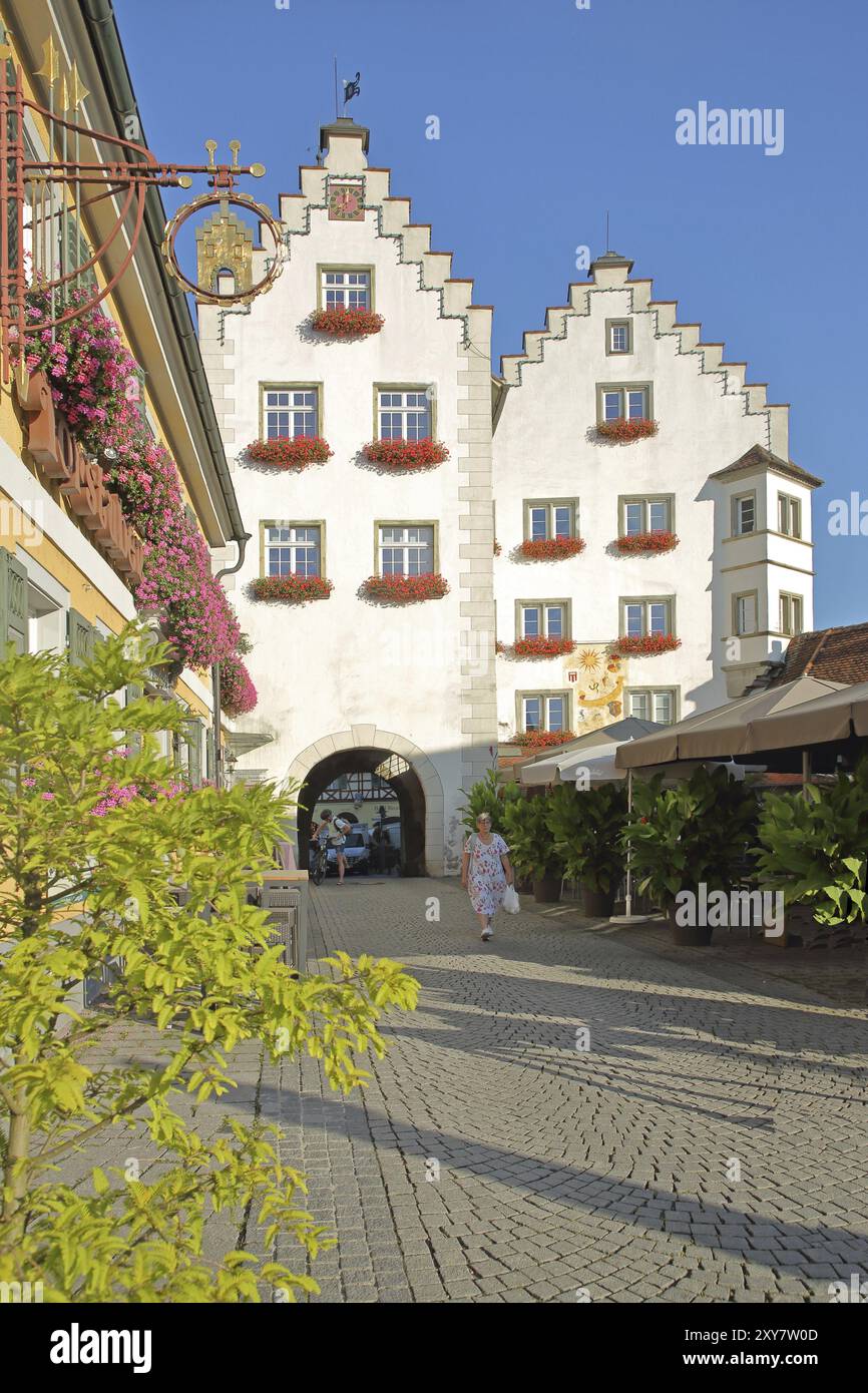 Historic gate castle with stepped gable, town gate, town tower ...