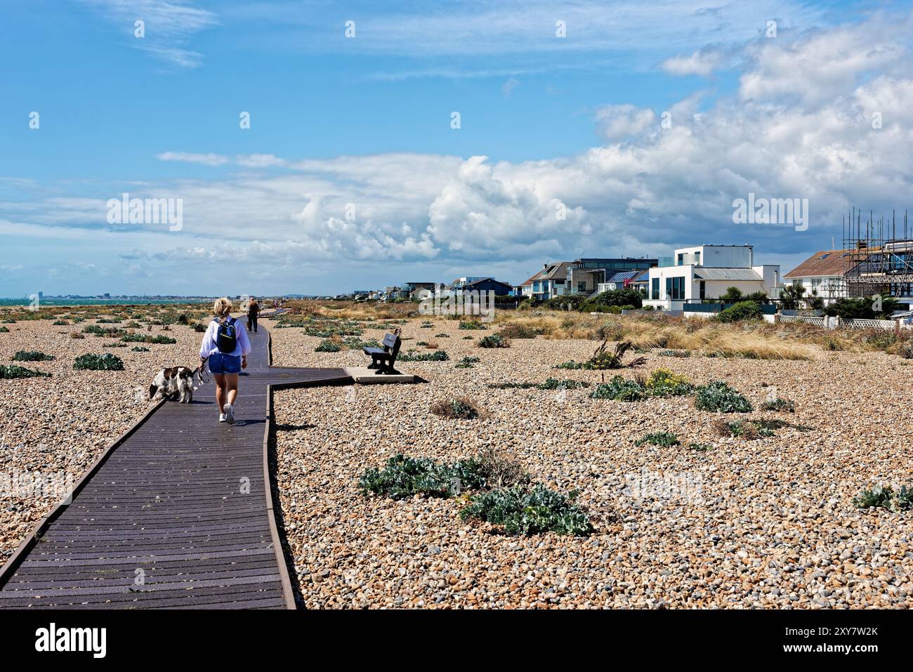 Exclusive houses on the foreshore at Shoreham beach on a hot sunny ...