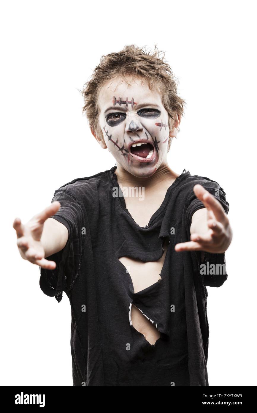 Halloween or horror concept, screaming walking dead zombie child boy ...