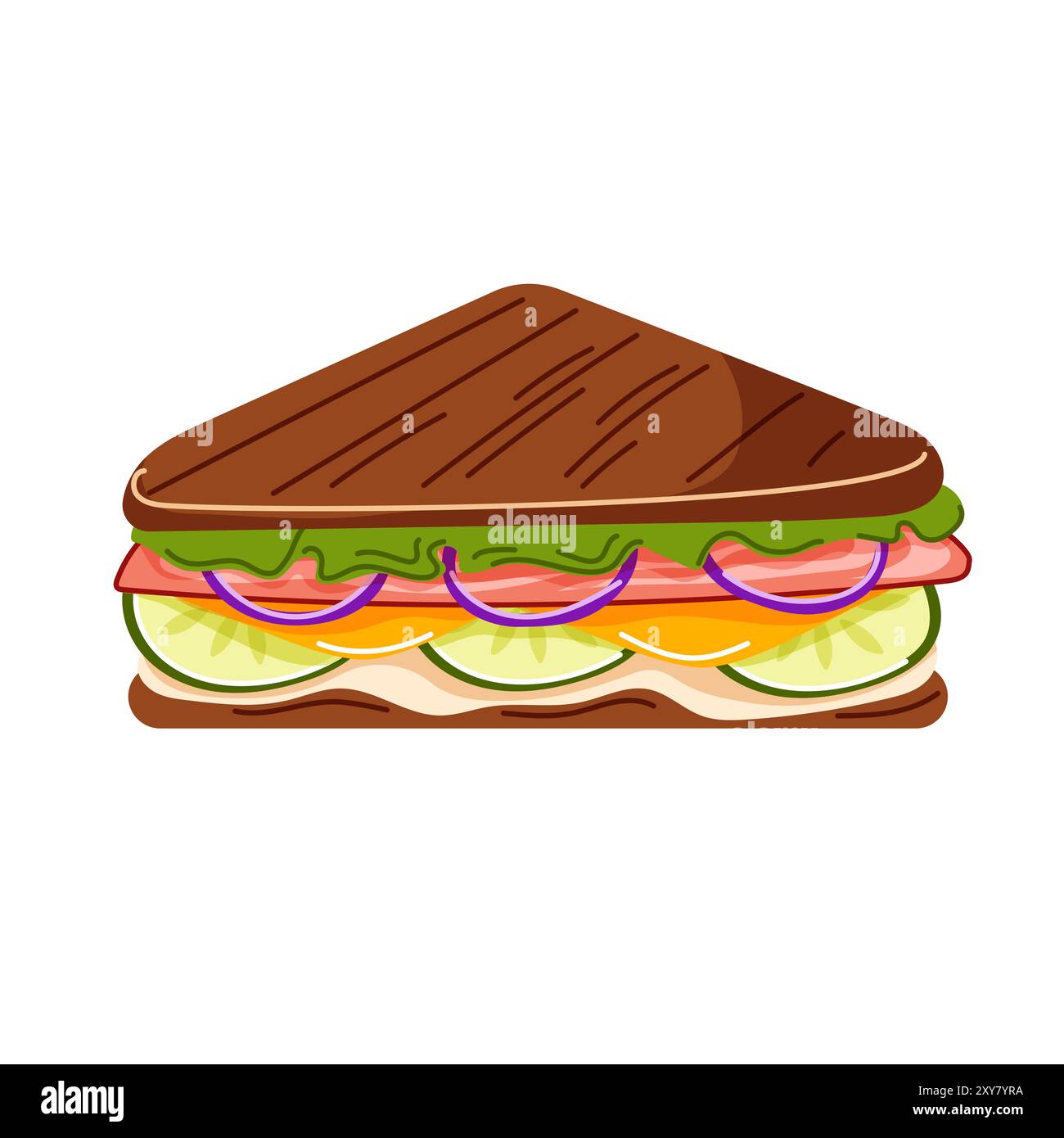 Colorful sandwich with multiple layers of fresh vegetables, cheese, and ...