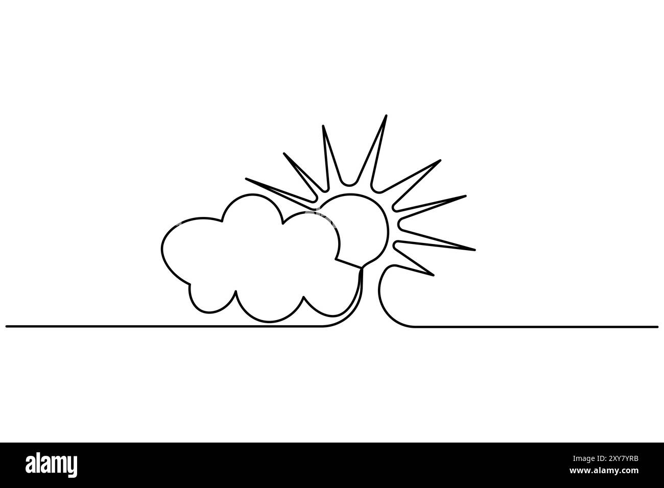 Sun and cloud continuous one line drawing of isolated outline ...