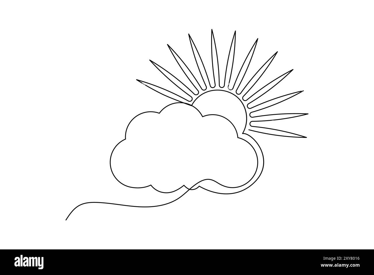 Sun and cloud continuous one line drawing of isolated outline ...
