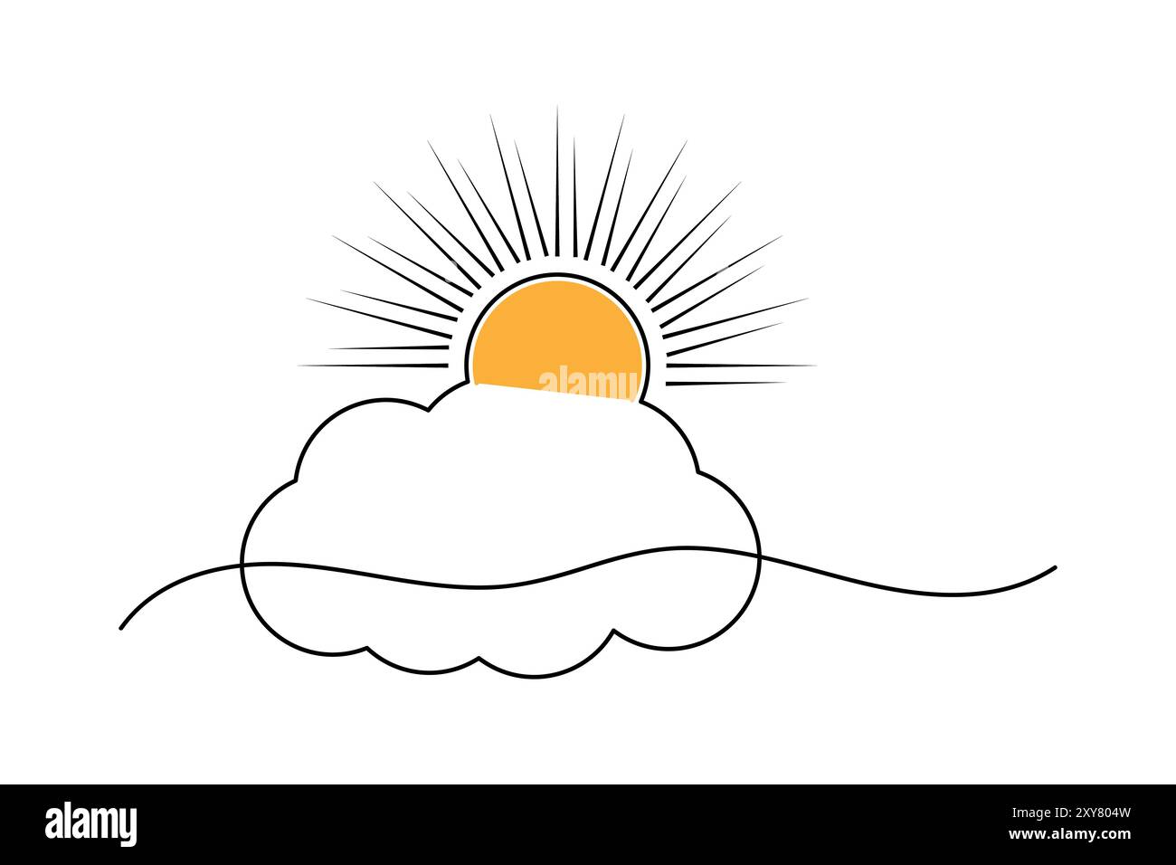Sun and cloud continuous one line drawing of isolated outline silhouette vector icon Stock ...
