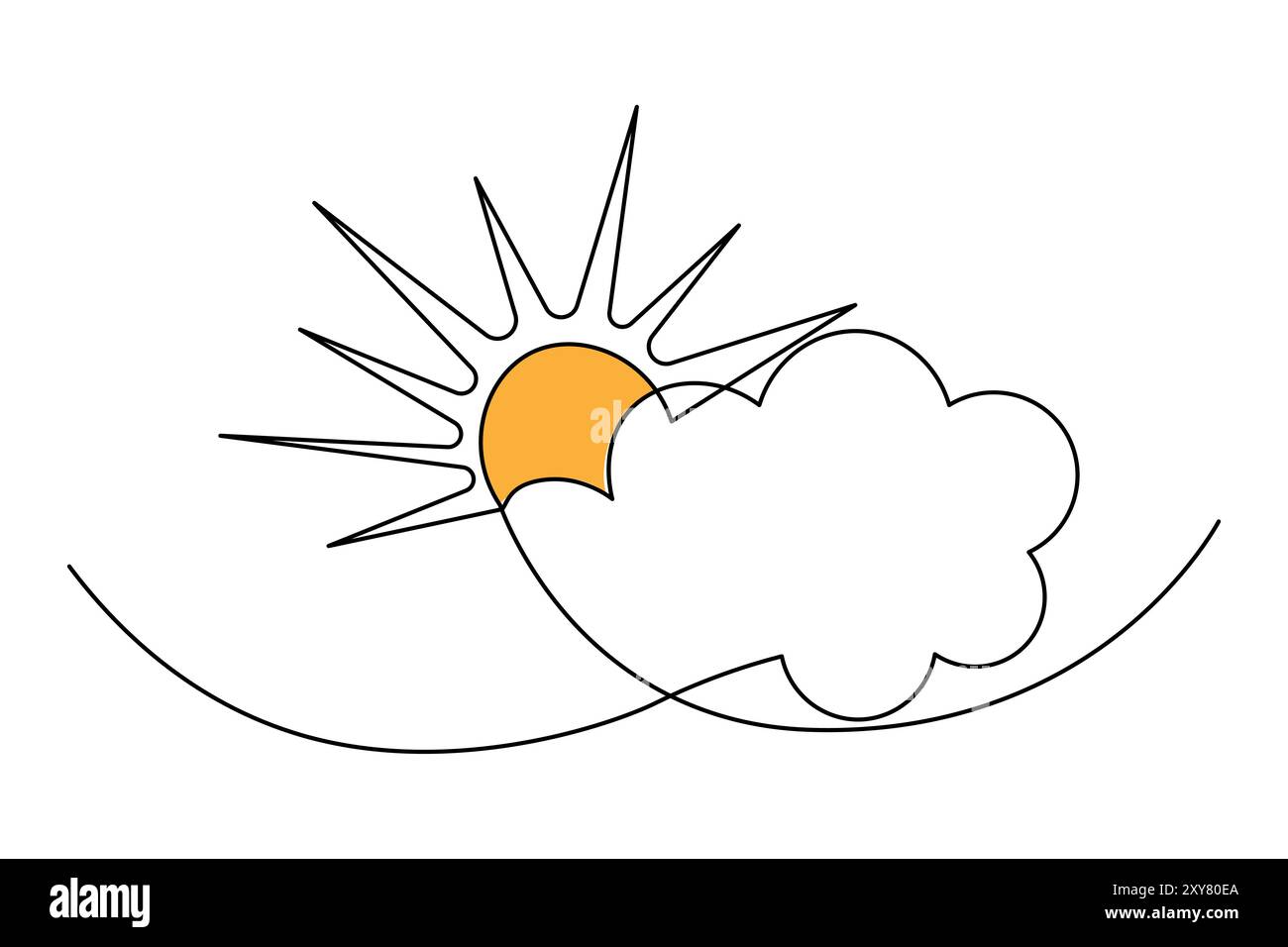 Sun and cloud continuous one line drawing of isolated outline silhouette vector icon Stock ...