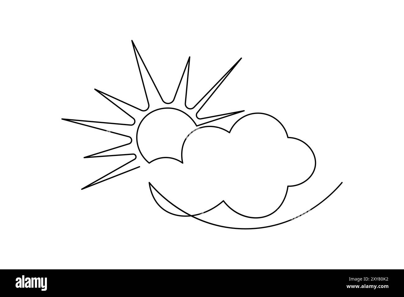 Sun and cloud continuous one line drawing of isolated outline silhouette vector icon Stock ...