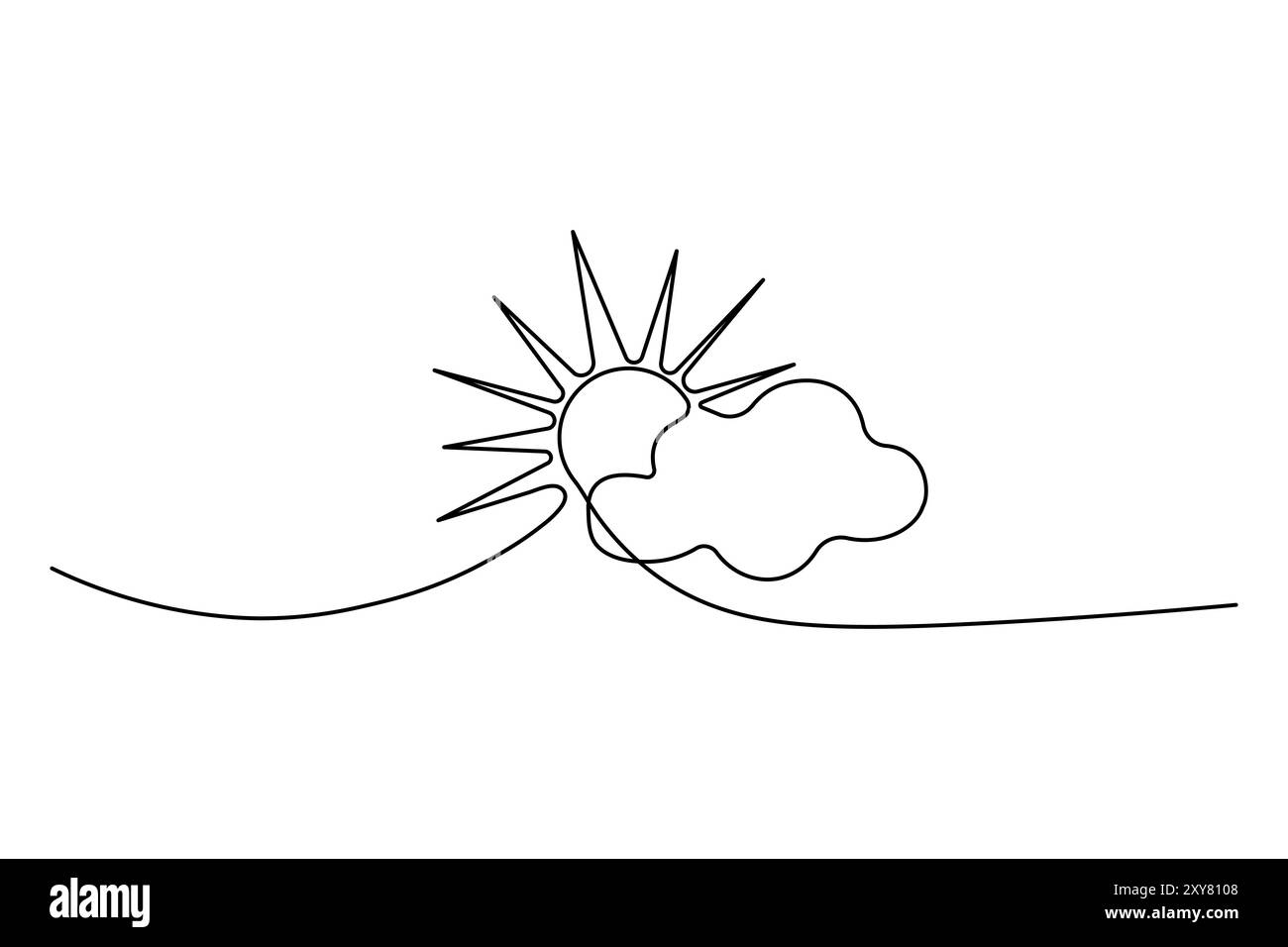 Sun and cloud continuous one line drawing of isolated outline ...