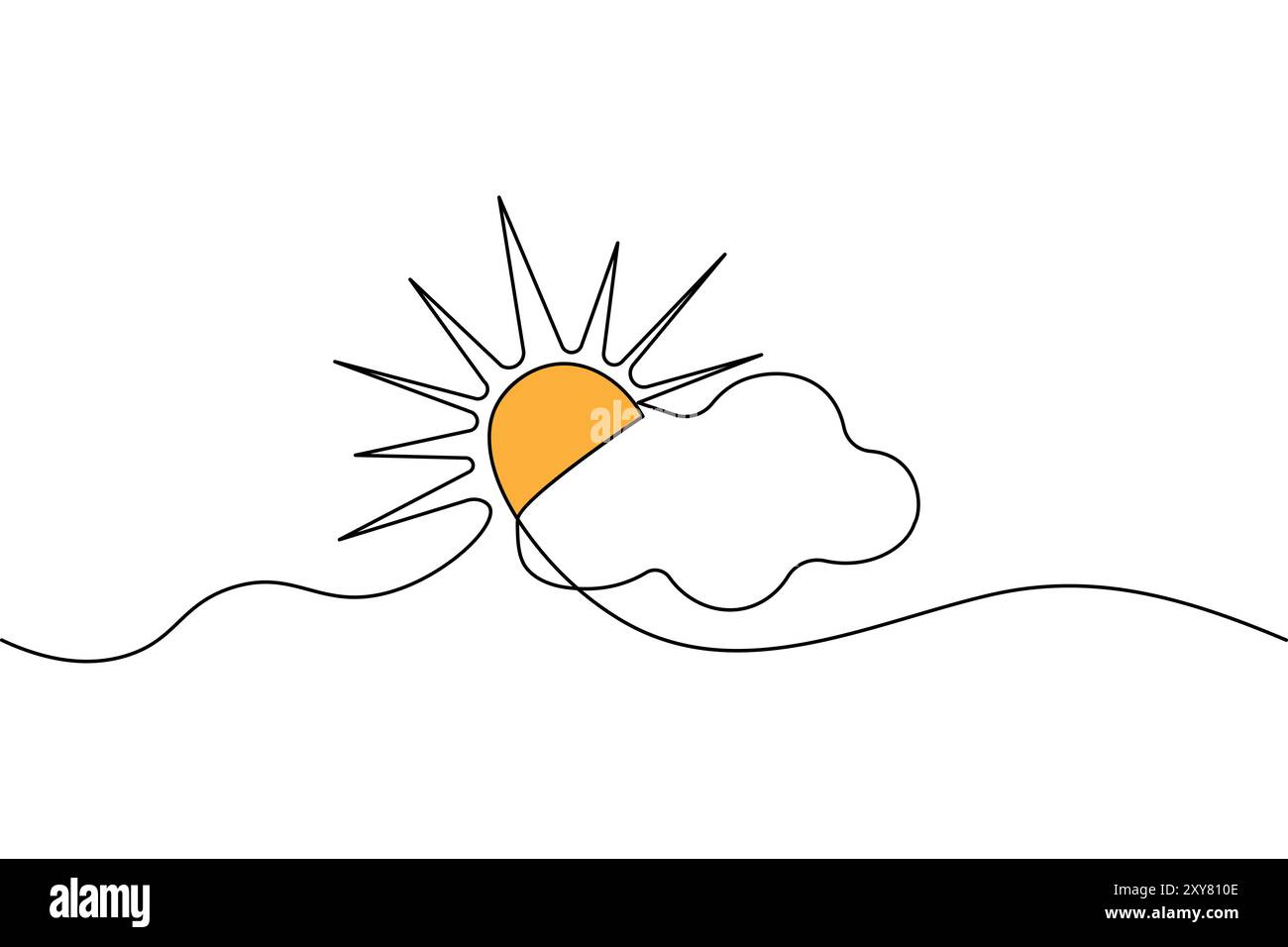 Sun and cloud continuous one line drawing of isolated outline silhouette vector icon Stock ...
