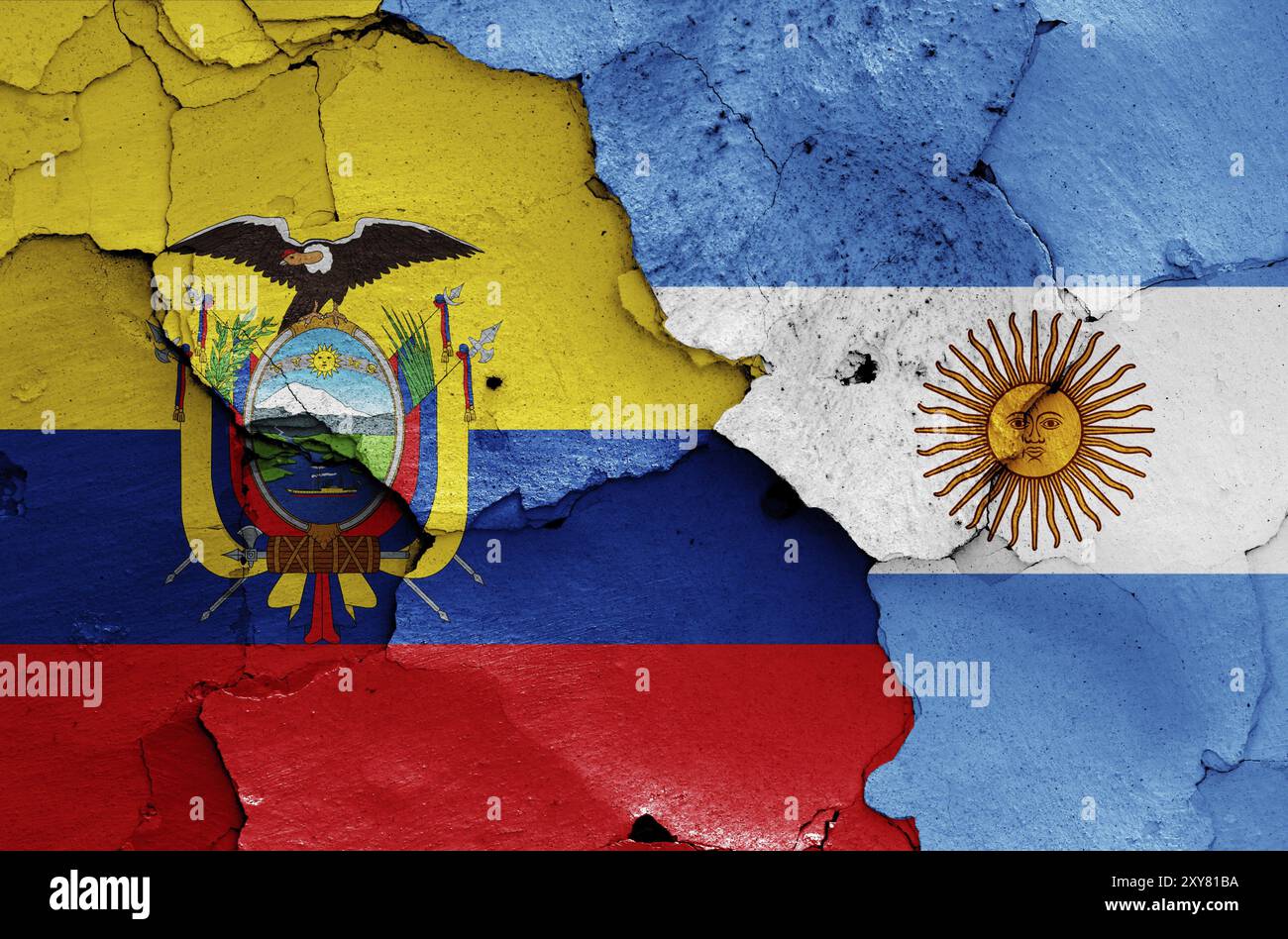 Flags of Ecuador and Argentina painted on cracked wall Stock Photo - Alamy