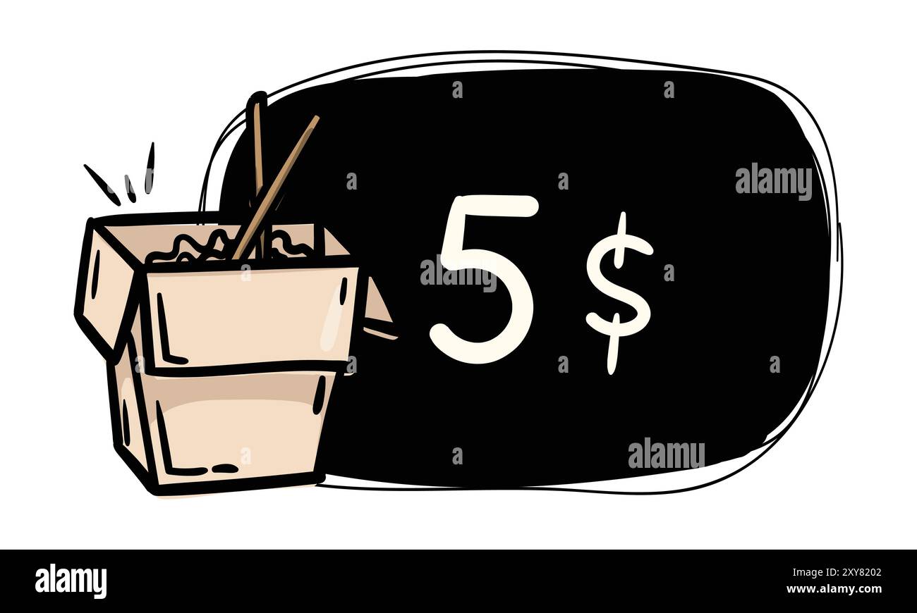 Simple black hand drawn label with chinese food box. Template for price ...
