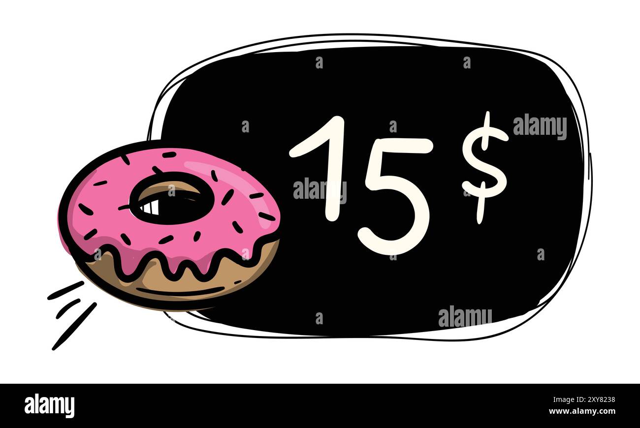A simple black hand drawn label with a donut. Vector template for price ...