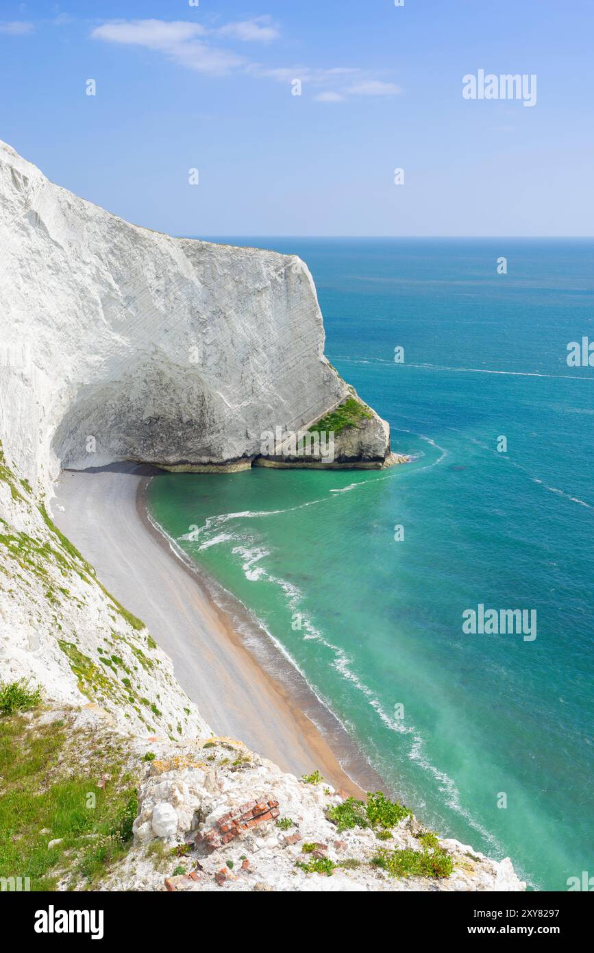 Isle of Wight UK - Chalk cliffs and shingle beach in Scratchells Bay ...