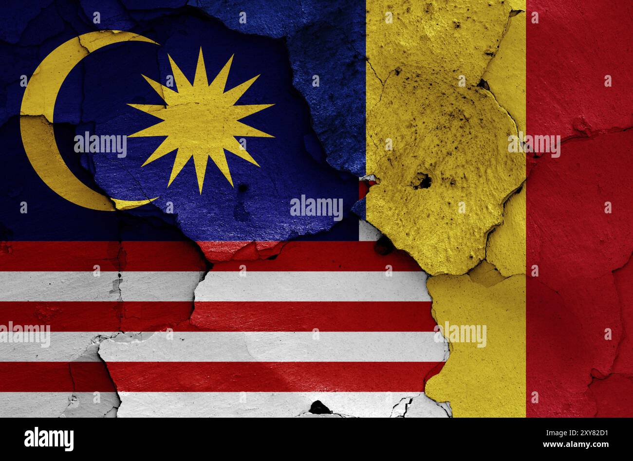 Flags of Malaysia and Romania painted on cracked wall Stock Photo - Alamy