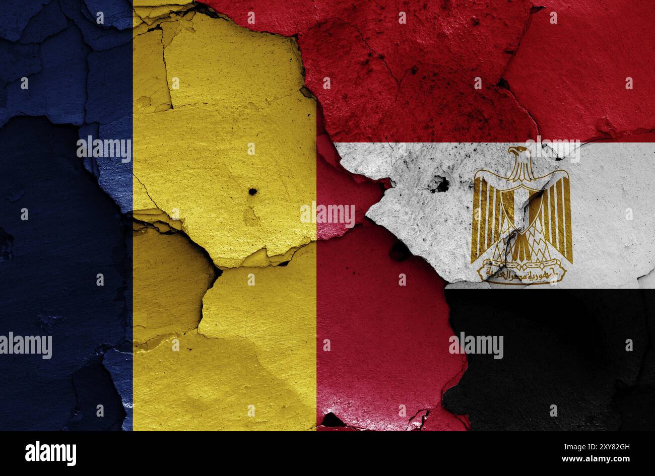 Flags of Chad and Egypt painted on cracked wall Stock Photo - Alamy