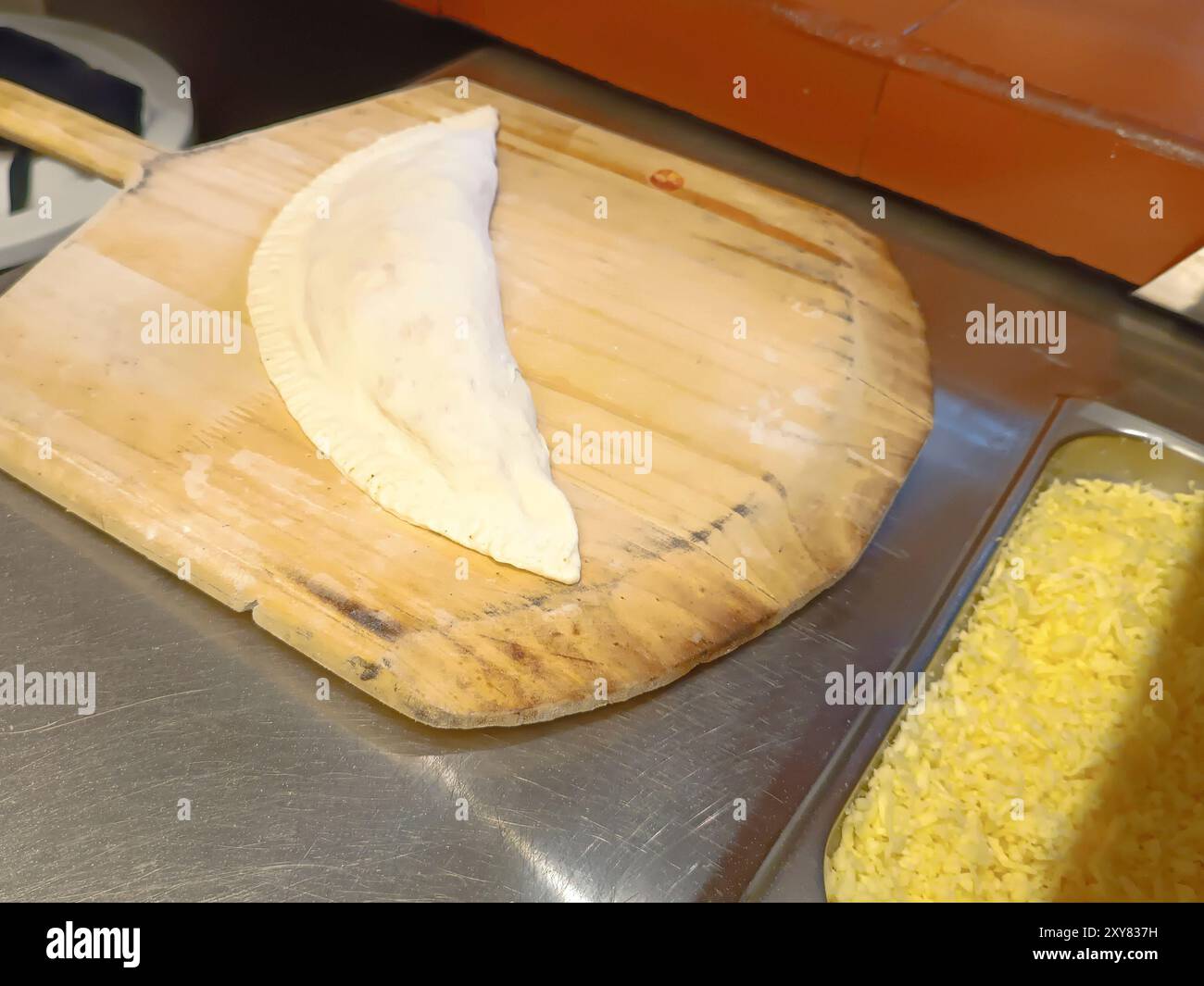 Making Italian calzone step by step, traditional Italian food Stock ...