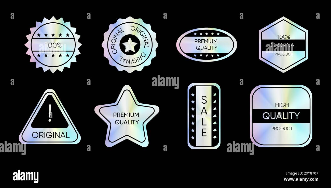 Set of color holographic sticker templates, holographic effect labels ...