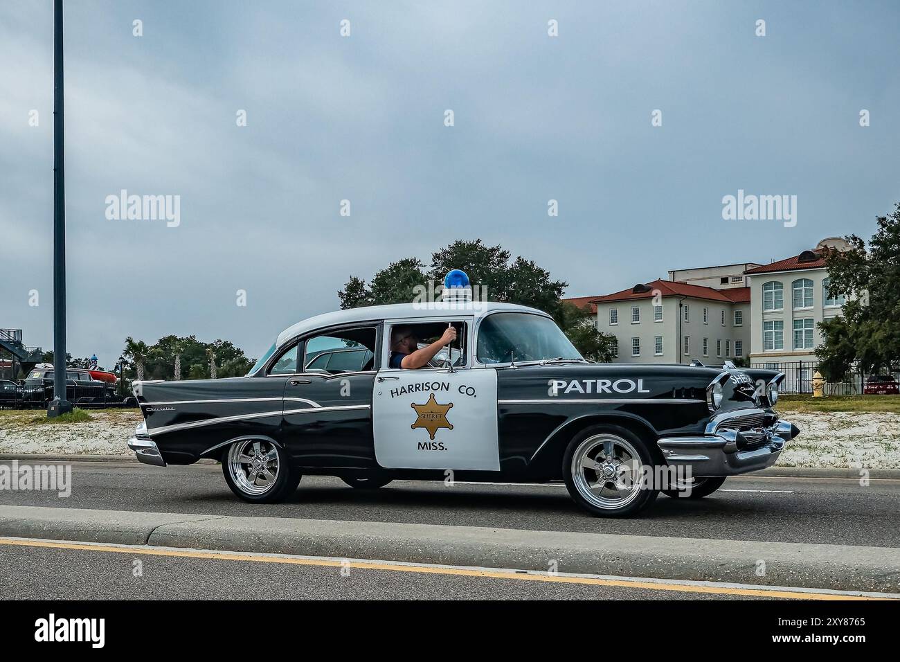 Gulfport, MS - October 05, 2023: Wide angle side view of a 1957 ...
