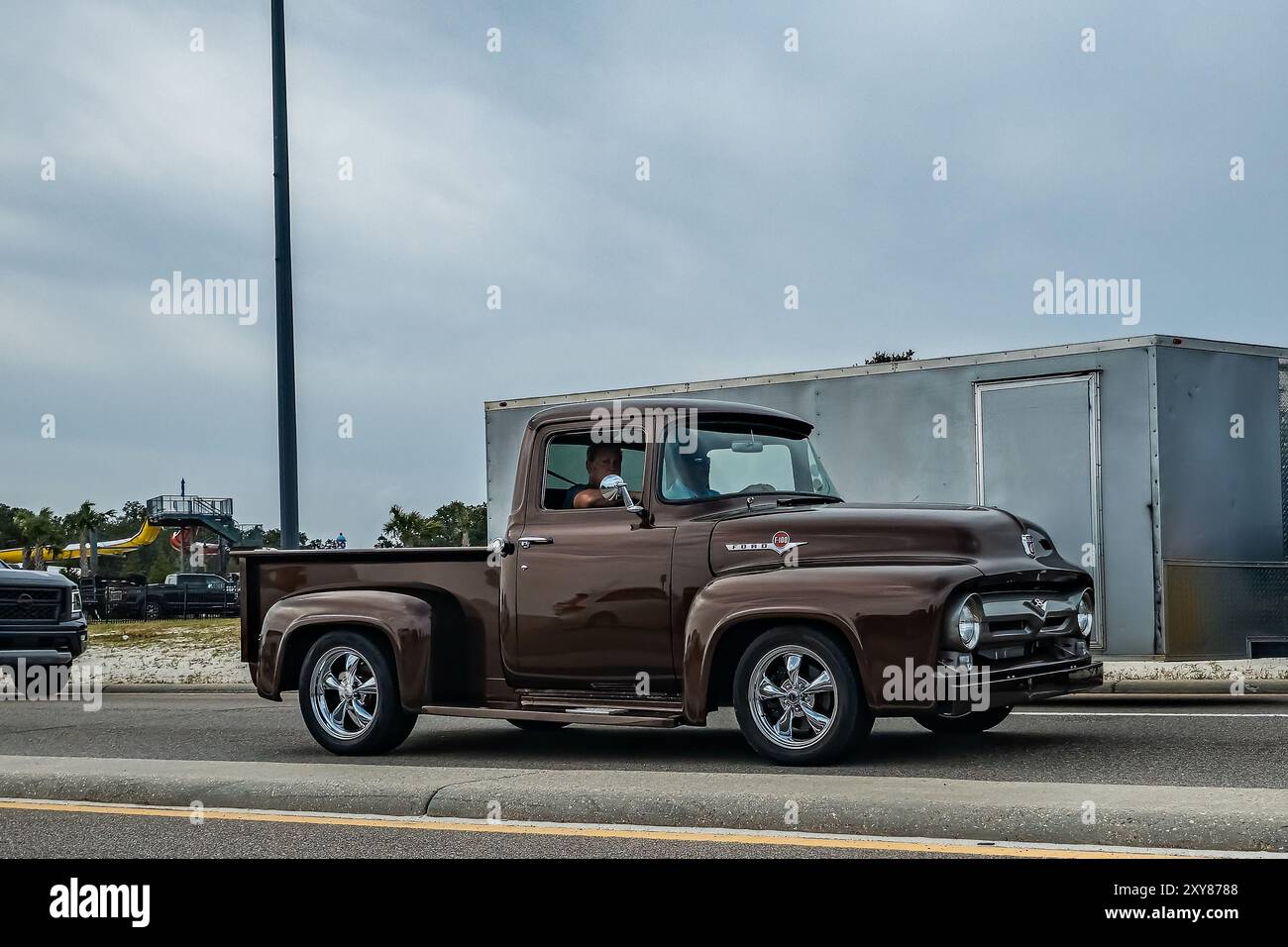 Gulfport, MS - October 05, 2023: Wide angle side view of a 1956 Ford ...