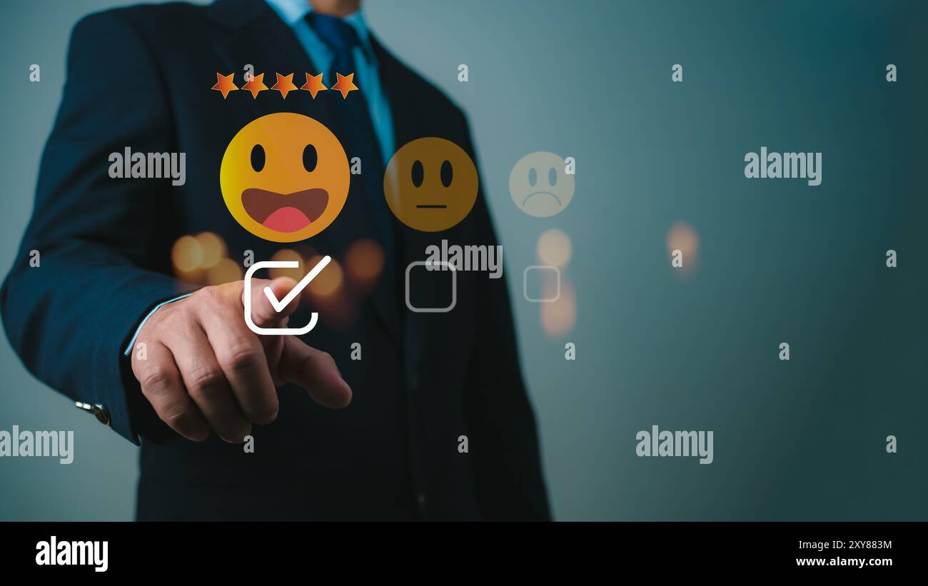 Businessman give excellent five-star ratings, Customer experience ...
