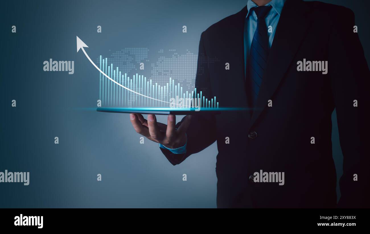 Business development concepts for success and growth, Businessman hold ...