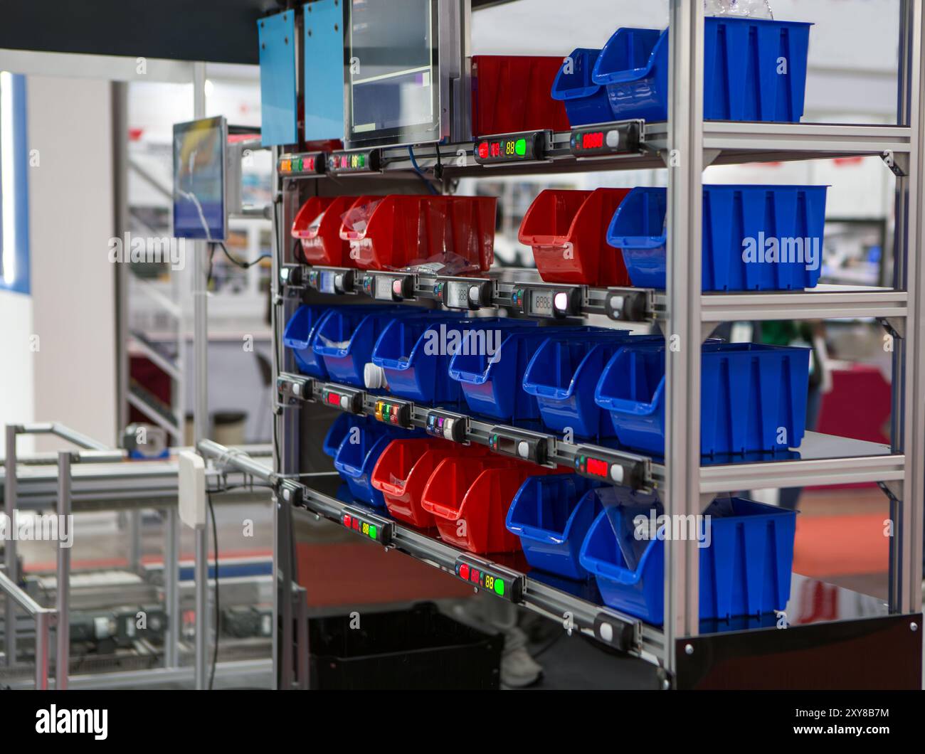 Smart warehouse. Storage bins and trays in distribution warehouse Stock ...