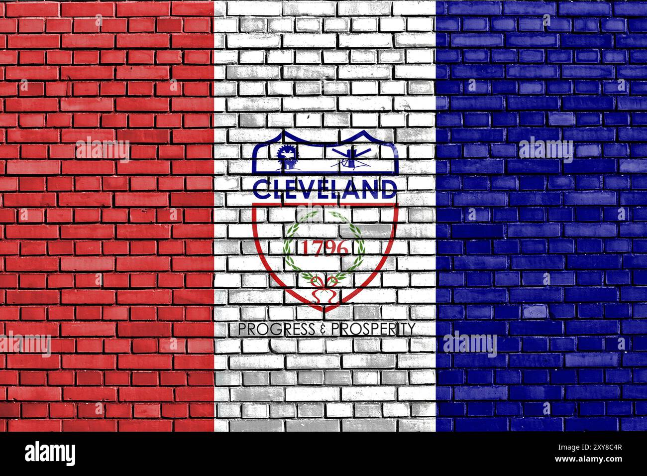 Flag of Cleveland painted on brick wall Stock Photo - Alamy