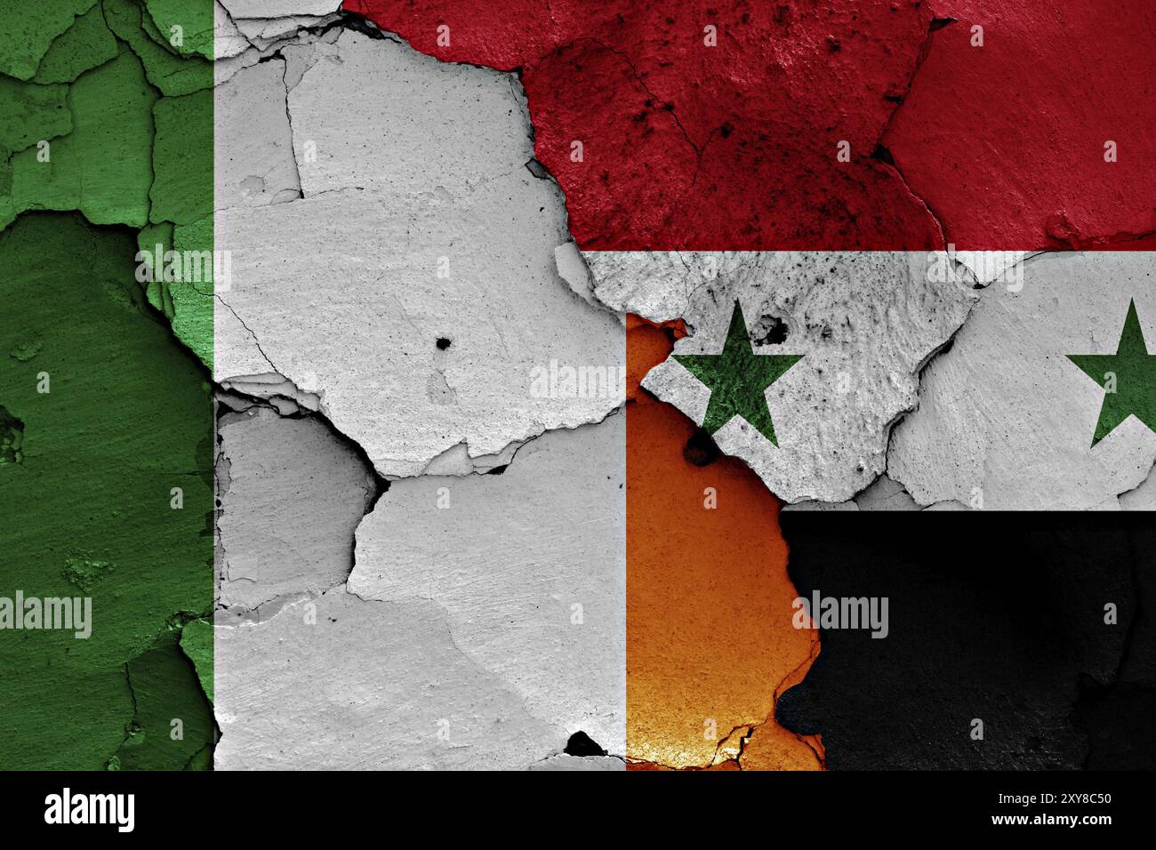 Flags of Ireland and Syria painted on cracked wall Stock Photo - Alamy