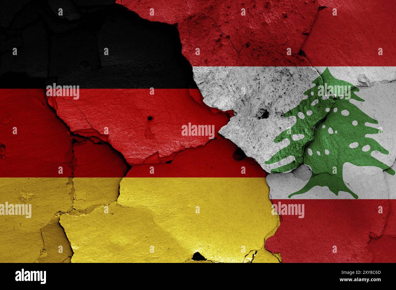 Flags of Germany and Lebanon painted on cracked wall Stock Photo - Alamy