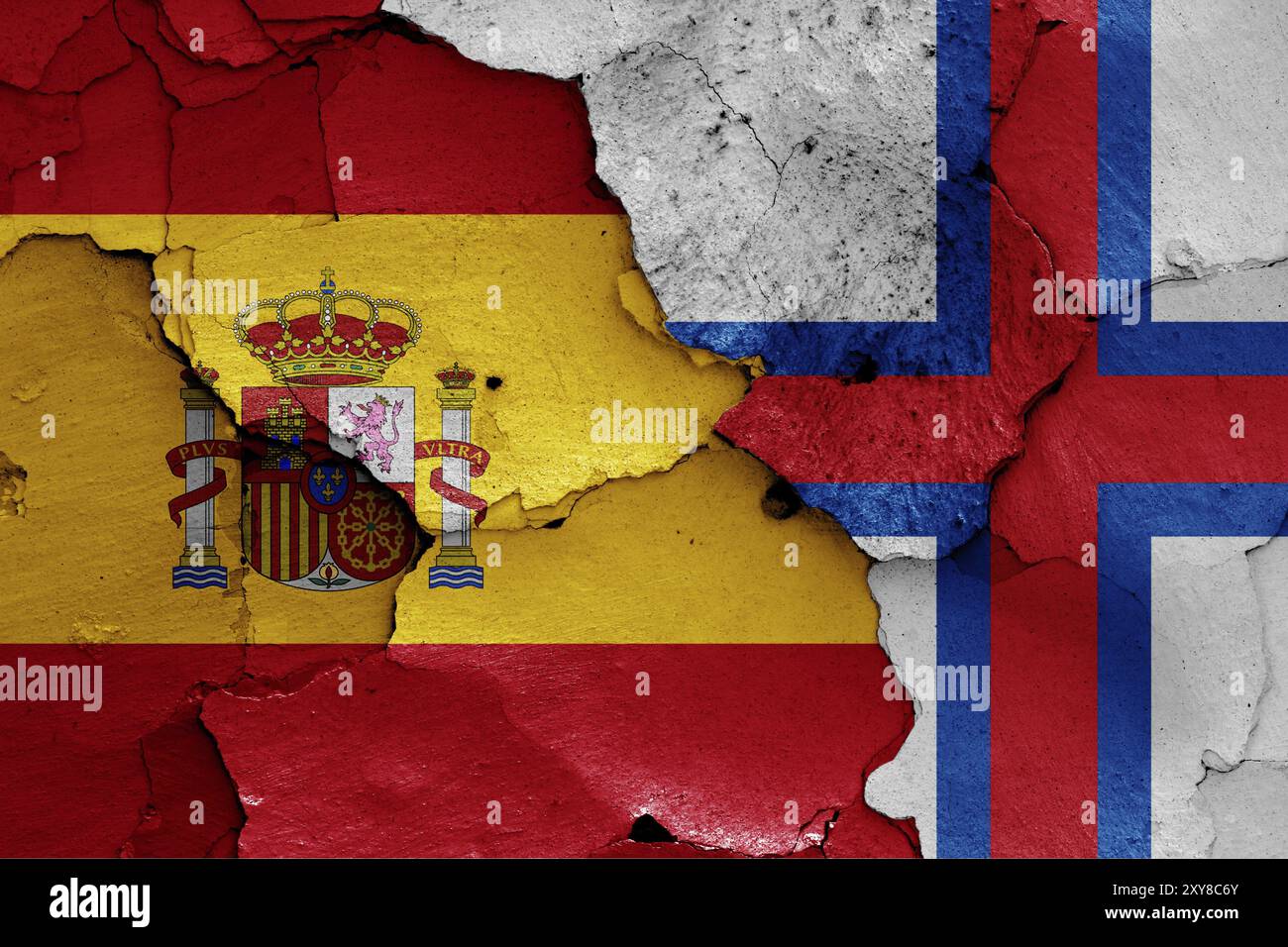 Flags of Spain and Faroe Islands painted on cracked wall Stock Photo ...