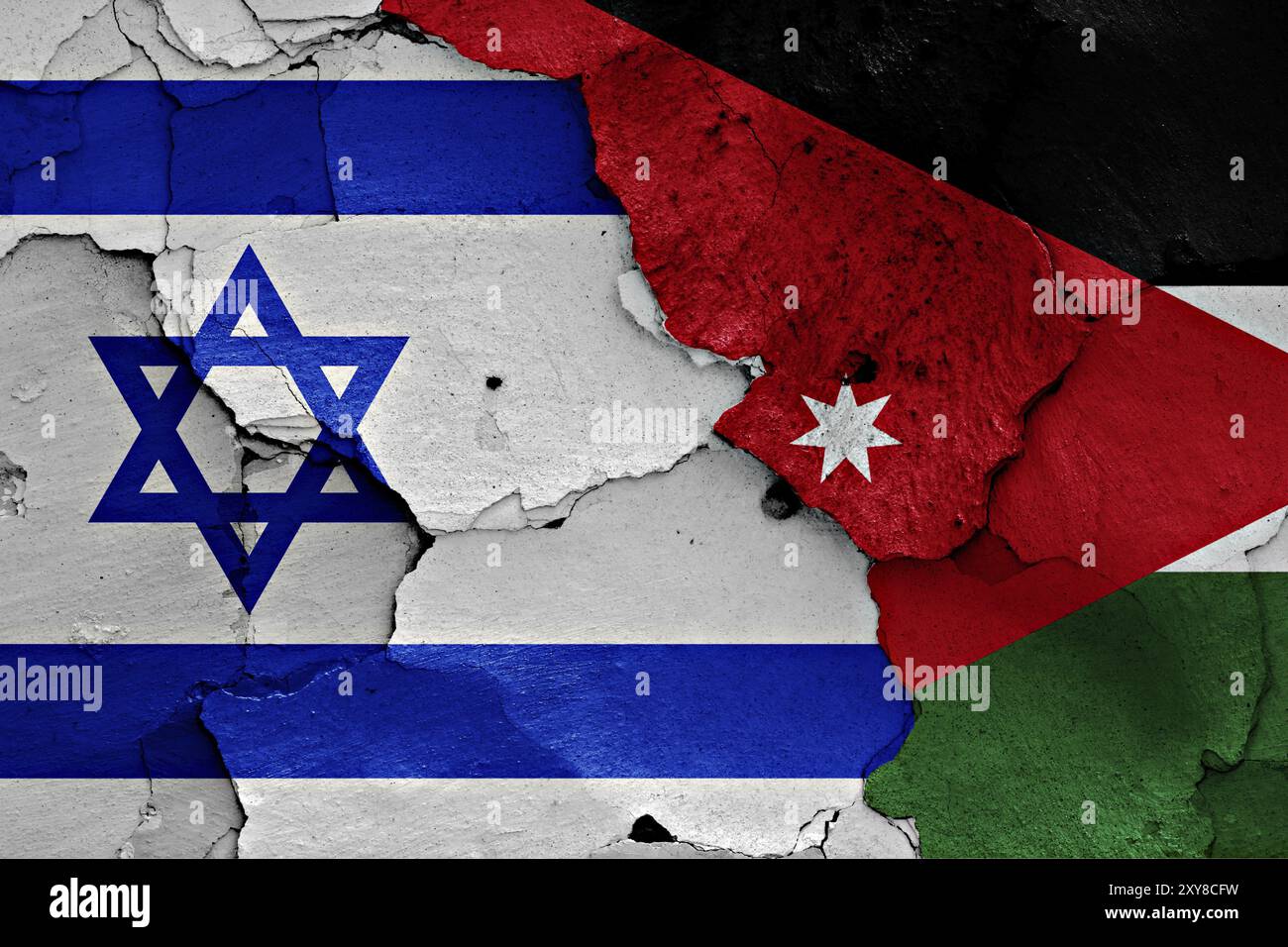 Flags of Israel and Jordan painted on cracked wall Stock Photo - Alamy