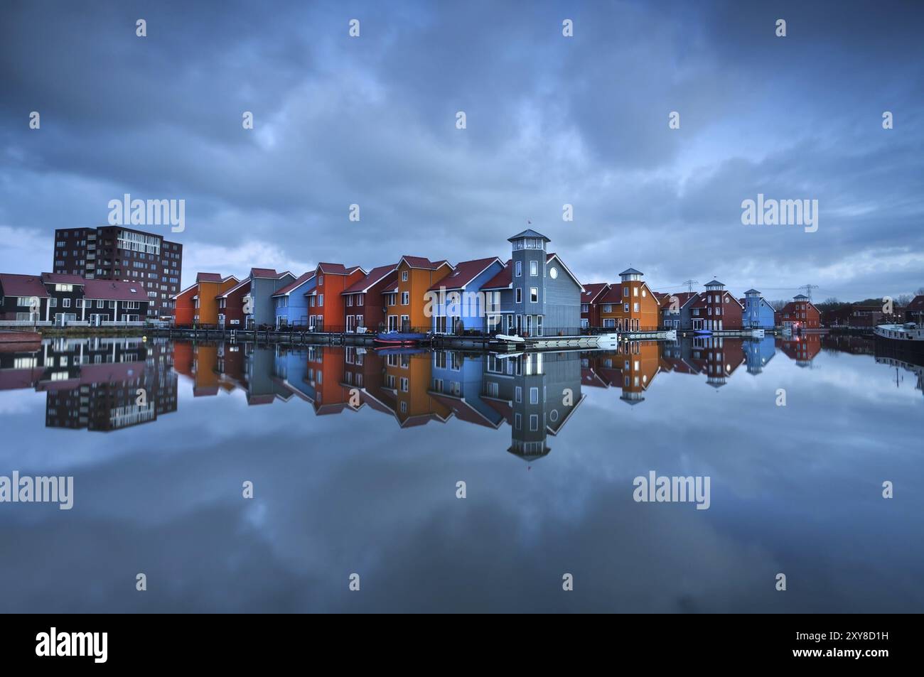 Colorful buildings on water in Groningen, Reitdiephaven, Netherlands ...