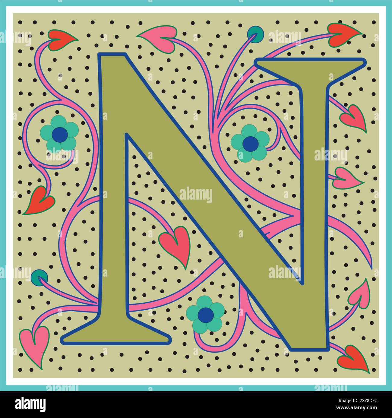 Art Nabel Initial Caps Font Capital Letter N vector design illustration ...