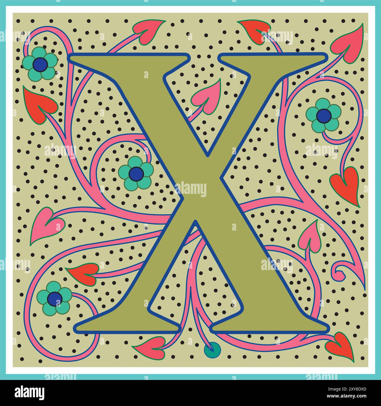 Art Nabel Initial Caps Font Capital Letter X vector design illustration ...