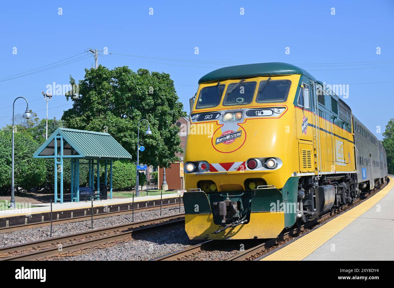 Winfield, Illinois, USA. A Metra commuter train led by a specially ...