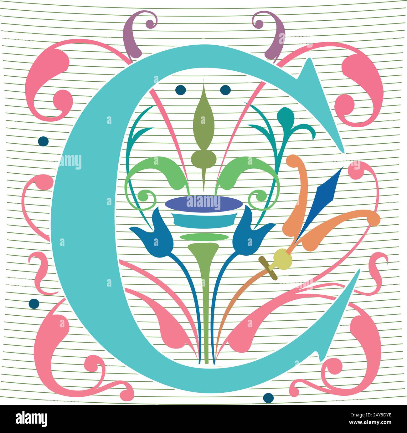 Art Regal Initial Caps Font Capital Letter C vector design illustration ...