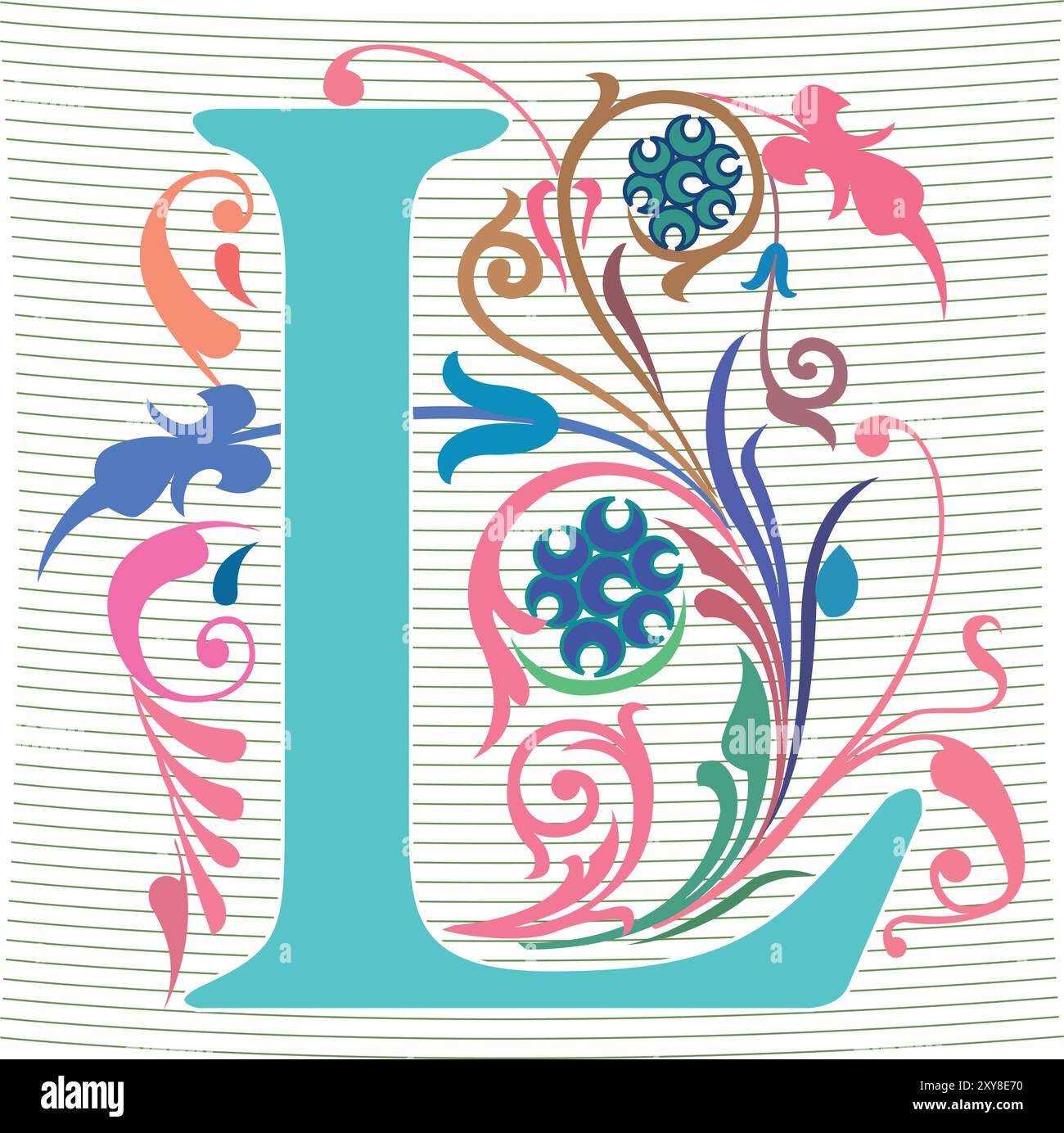 Art Regal Initial Caps Font Capital Letter L vector design illustration ...