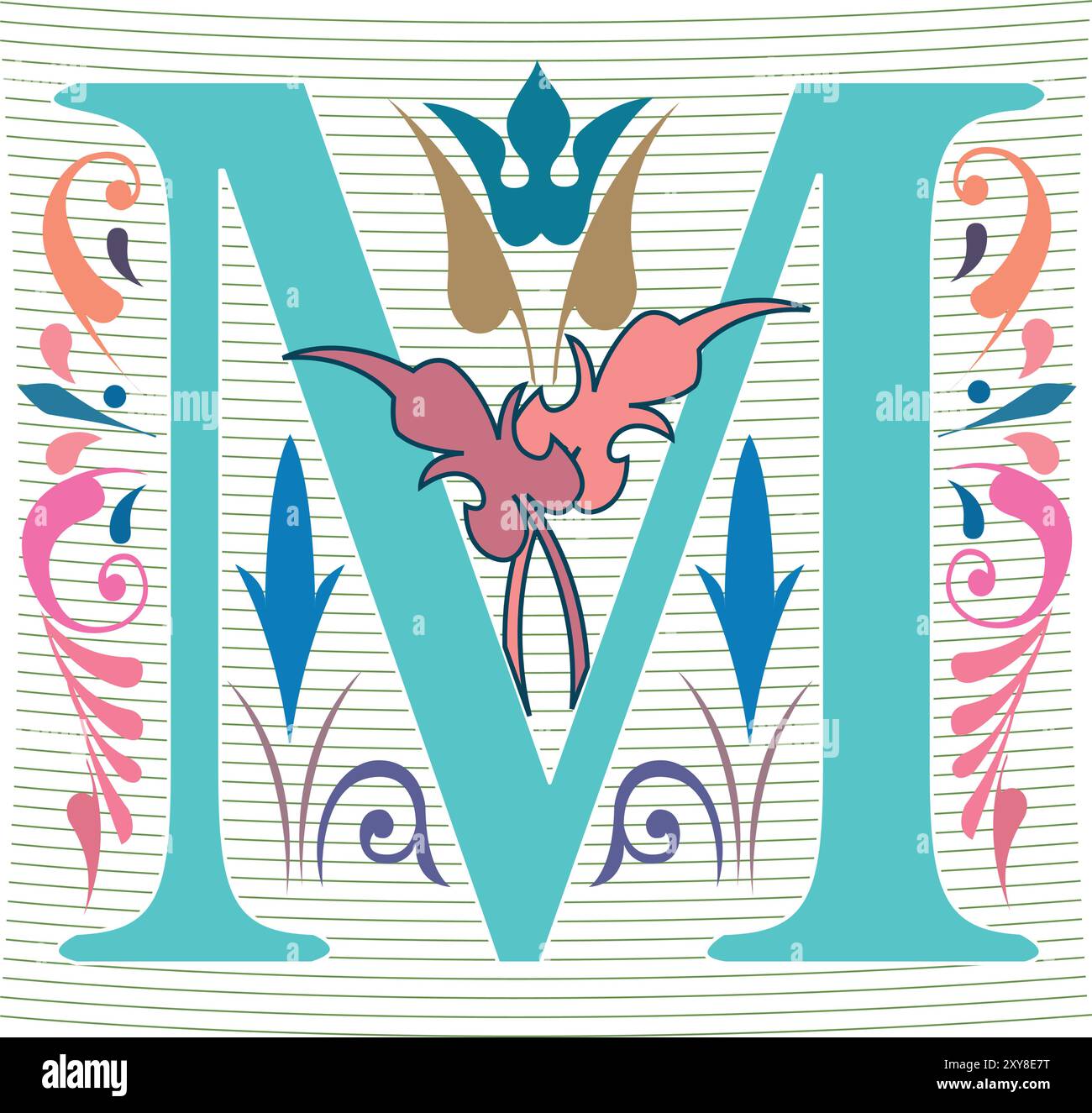 Art Regal Initial Caps Font Capital Letter M vector design illustration ...